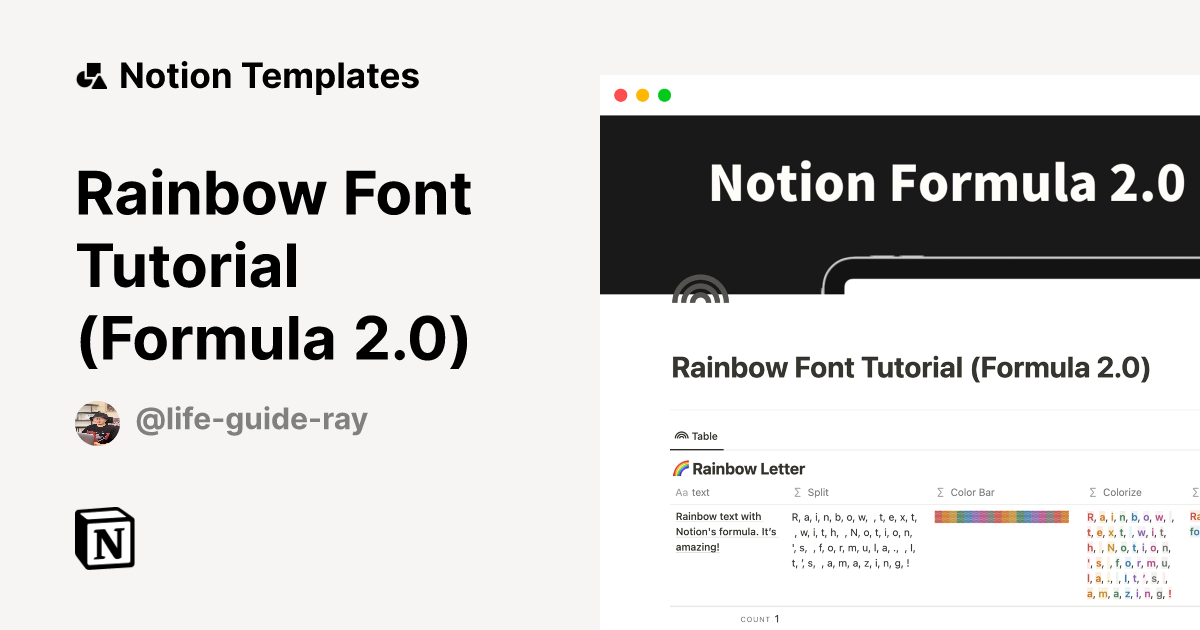 Rainbow Font Tutorial (Formula 2.0) Template by Life-Guide-Ray | Notion Marketplace
