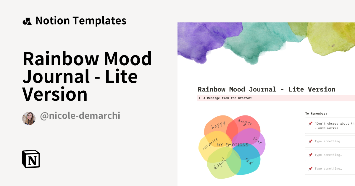 Rainbow Mood Journal - Lite Version Template by Nicole Demarchi | Notion Marketplace