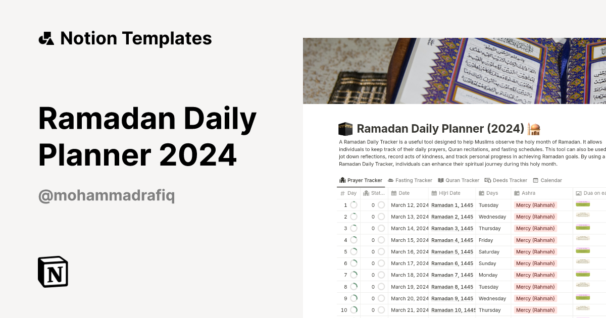 Ramadan Daily Planner 2024 Template | Notion Marketplace