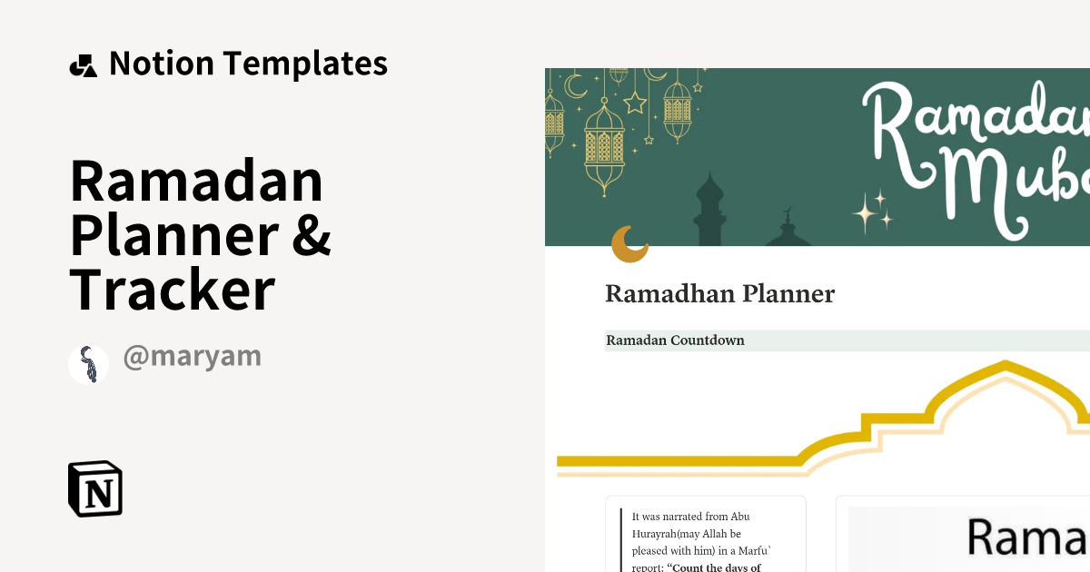 Ramadan Planner & Tracker Template by Maryam | Notion Marketplace
