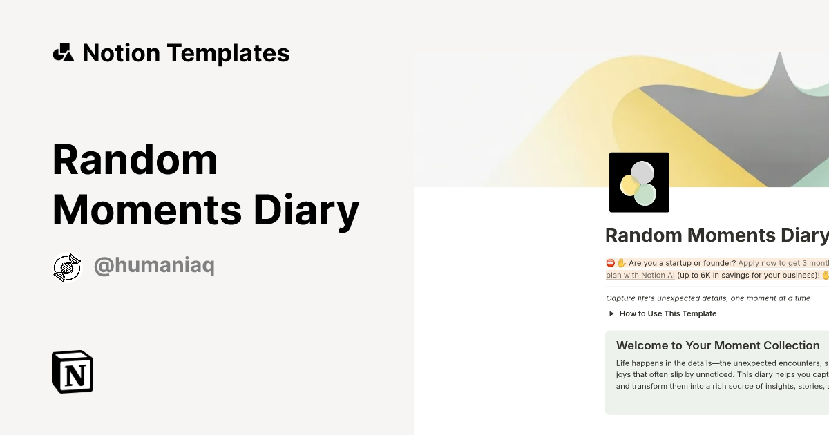 Random Moments Diary Template | Notion Marketplace