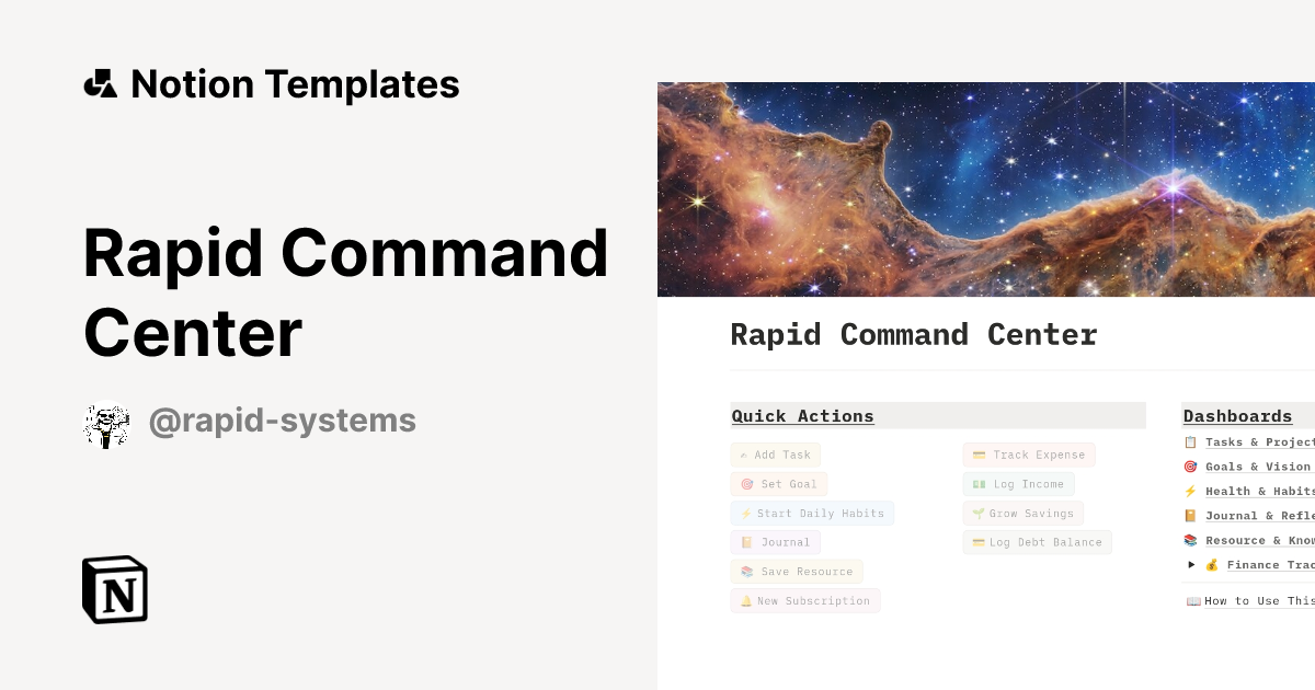 Rapid Command Center Template by Jawara Green | Rapid Systems™ | Notion ...