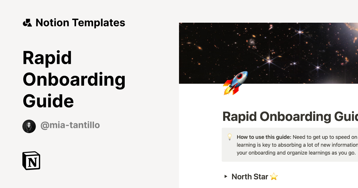 Rapid Onboarding Guide Template by Mia Tantillo | Notion Marketplace