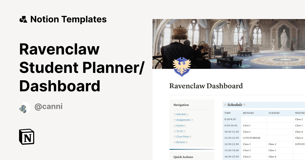 Ravenclaw Student Planner/Dashboard Template by Canni | Notion Marketplace