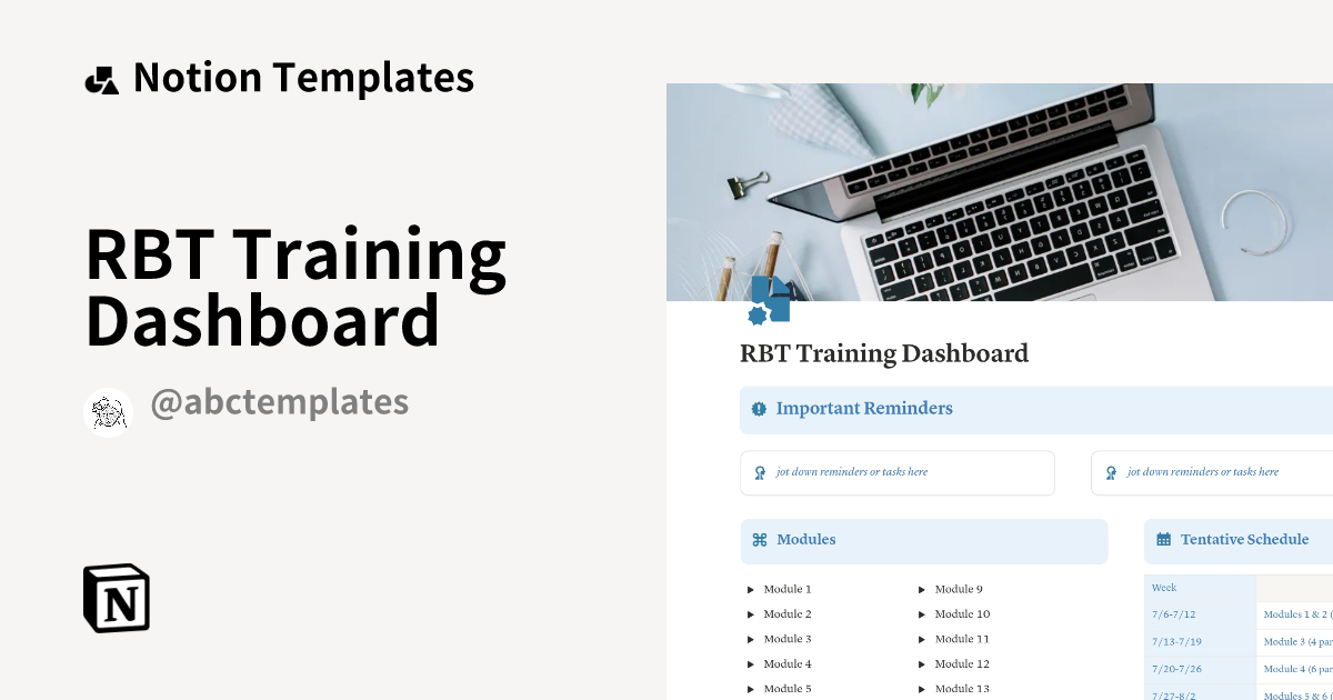 RBT Training Dashboard Template | Notion Marketplace
