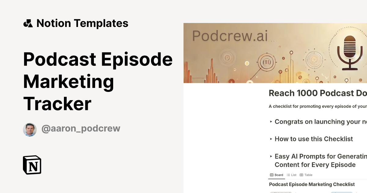 Podcast Episode Marketing Tracker Template | Notion Marketplace