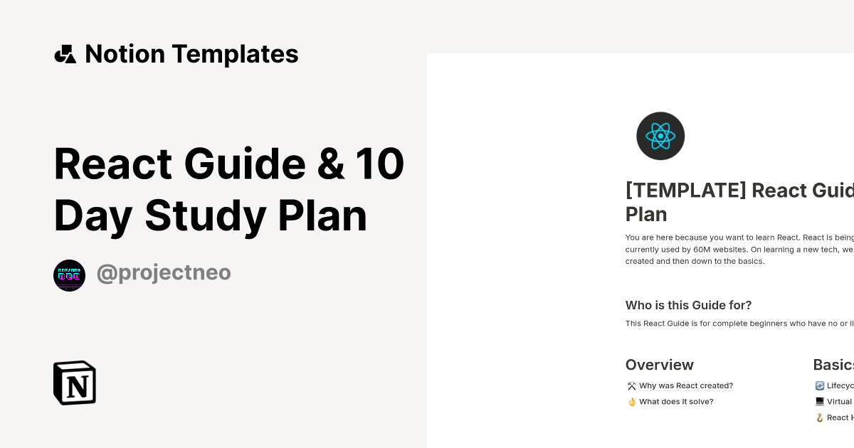 React Guide & 10 Day Study Plan Template by Project Neo | Notion ...