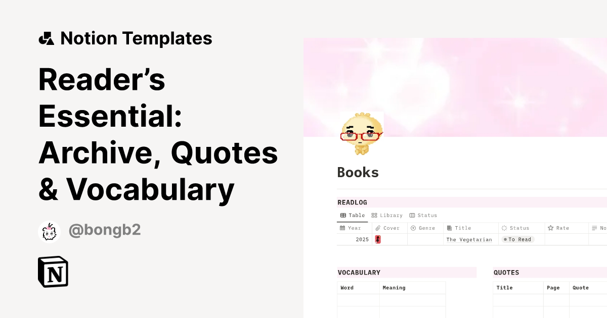 Reader’s Essential: Archive, Quotes & Vocabulary Template by bongbi ...