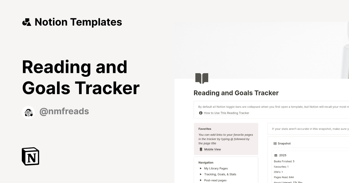 Reading and Goals Tracker Template | Notion Marketplace