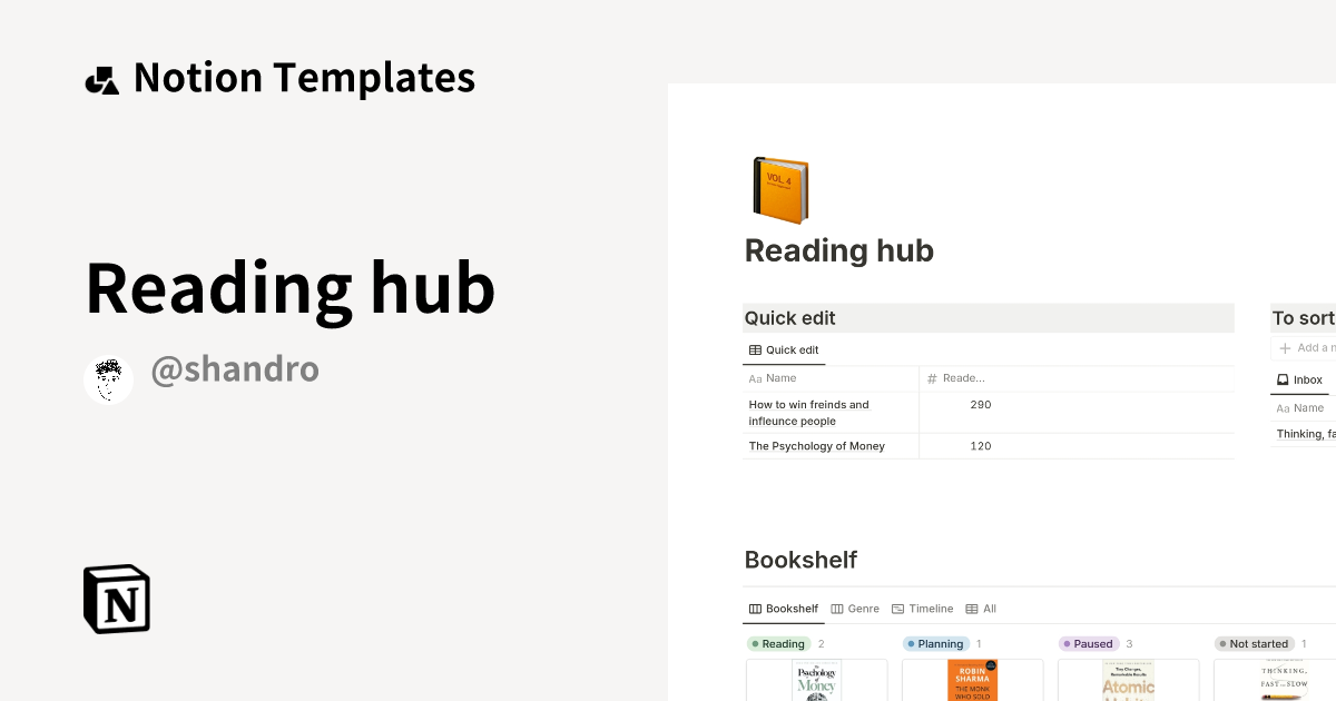 Reading hub Template by Dan Shandro | Notion Marketplace