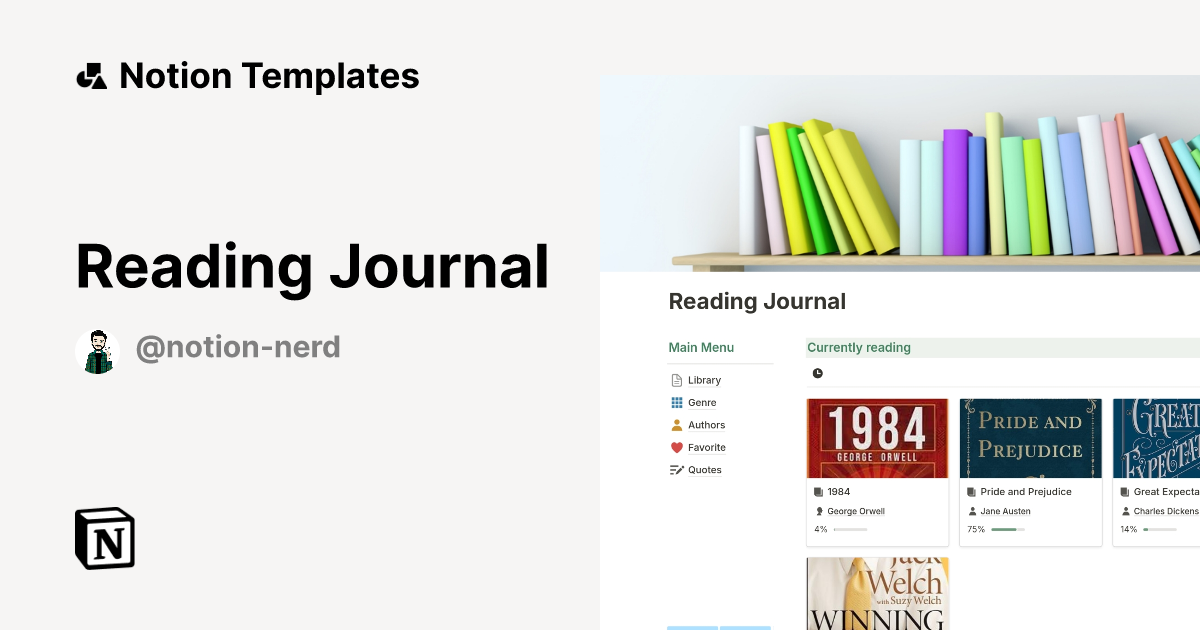 Reading Journal Template by Notion nerd | Notion Marketplace