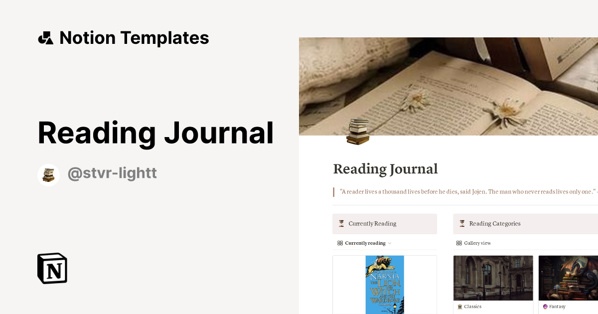 Reading Journal Template | Notion Marketplace