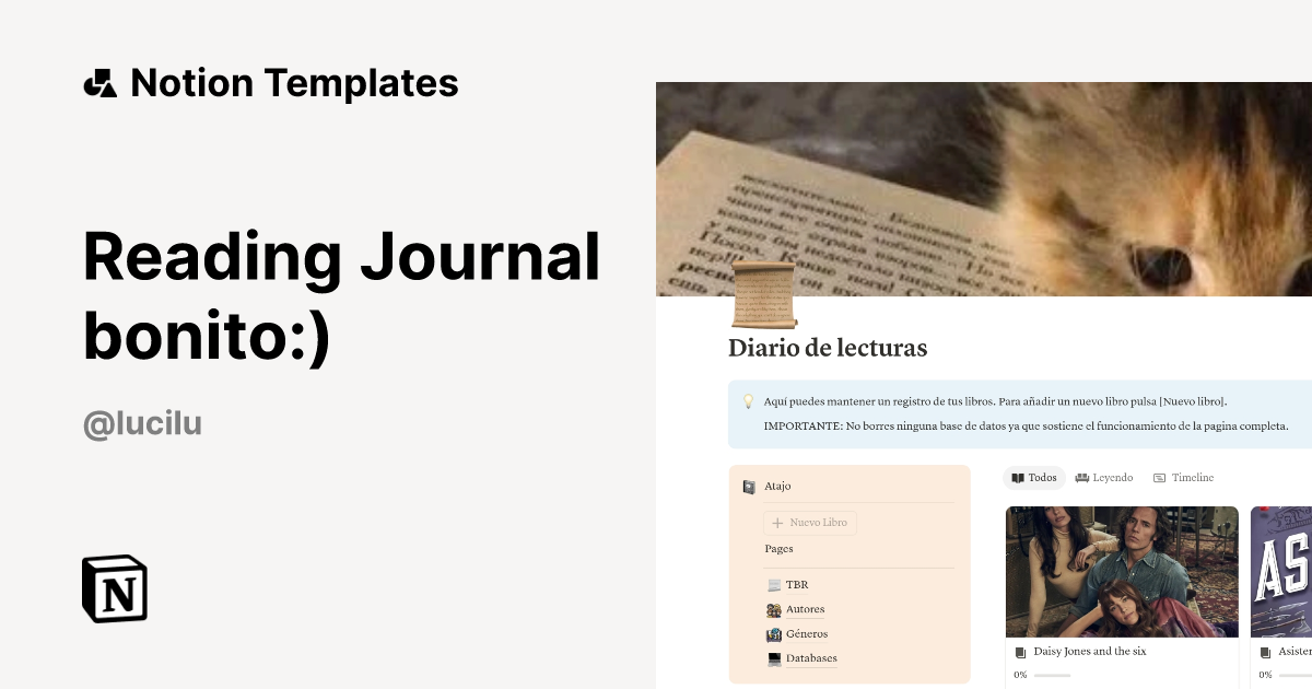 Reading Journal bonito:) Template | Notion Marketplace