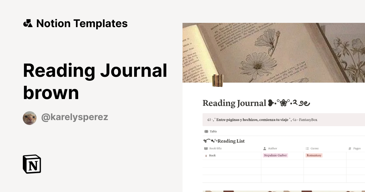 Reading Journal brown Template by karelys | Notion Marketplace