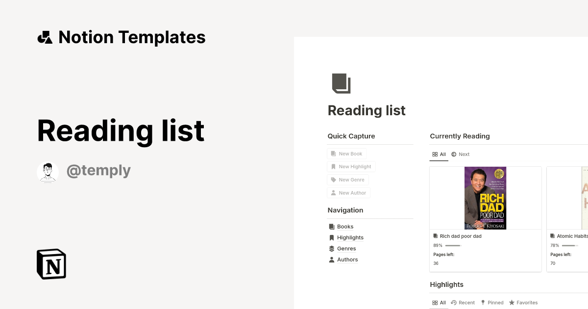 Reading list Template by Temply | Notion Marketplace