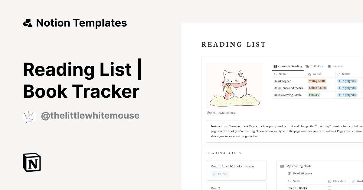 Reading List | Book Tracker Template by The Little White Mouse | Notion ...