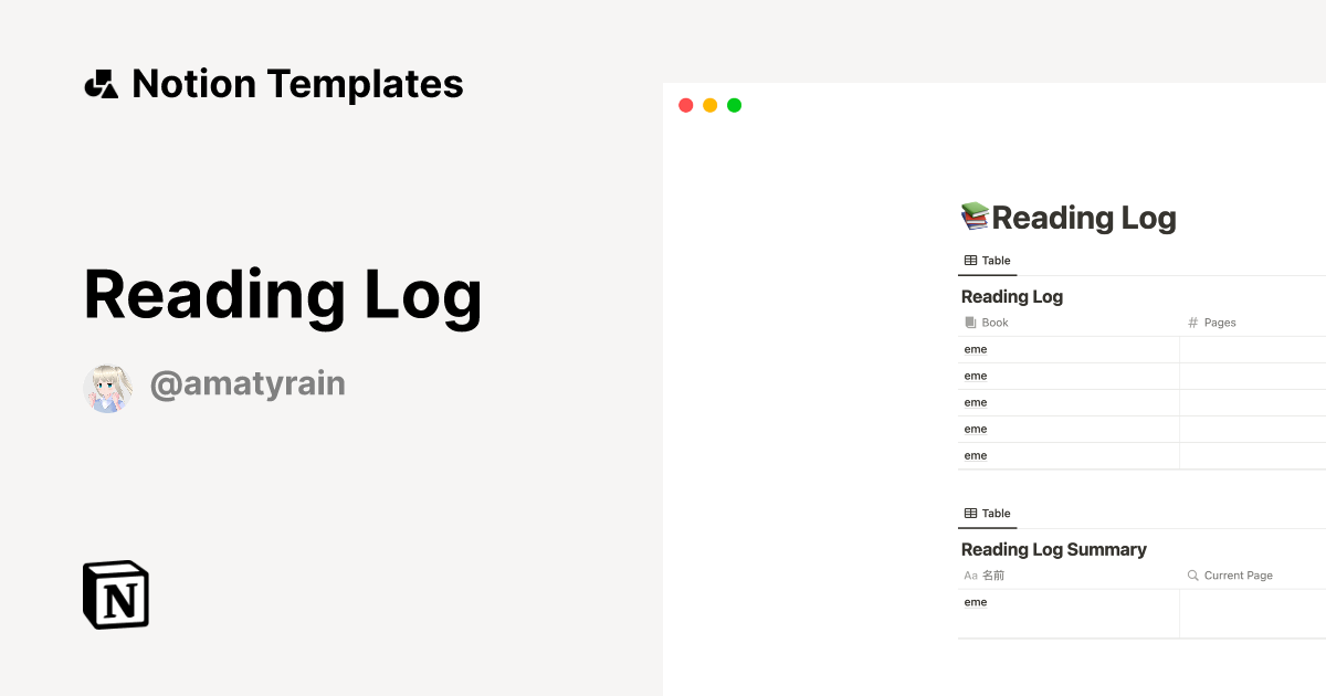 Reading Log Template | Notion Marketplace