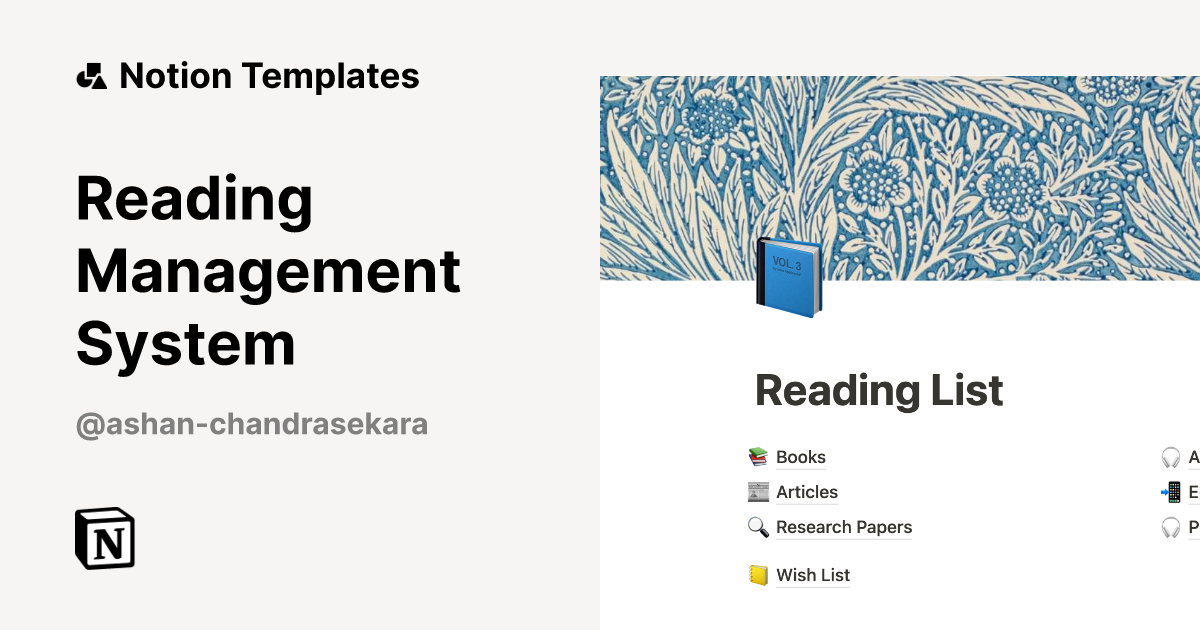 Reading Management System Template by Ashan Chandrasekara | Notion ...