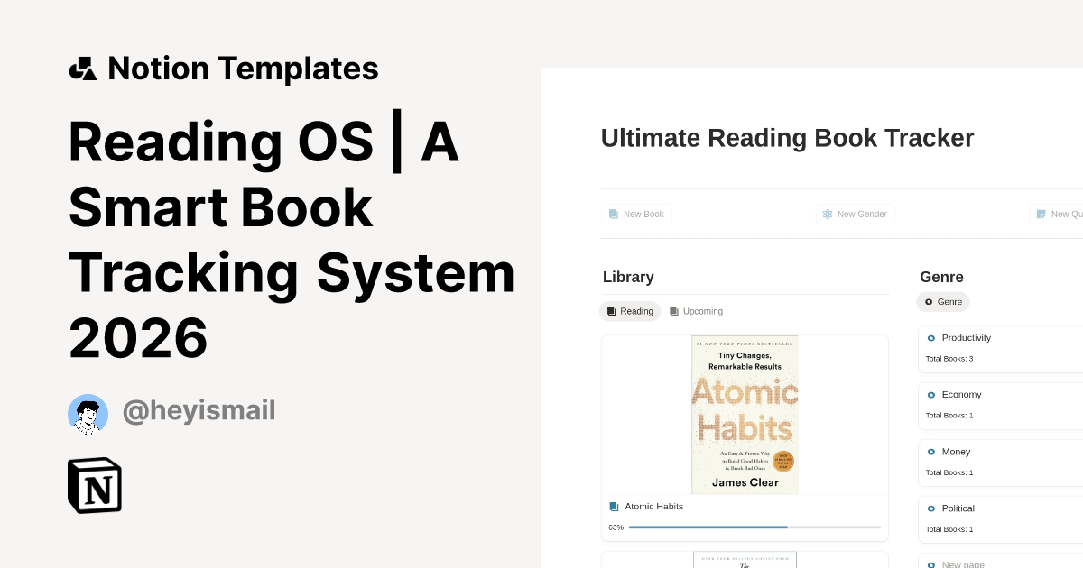 Reading OS | A Smart Book Tracking System 2026 Template | Notion ...