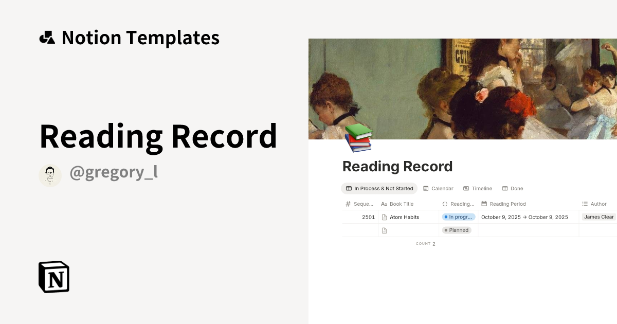 Reading Record Template by @LEAN | Notion Marketplace