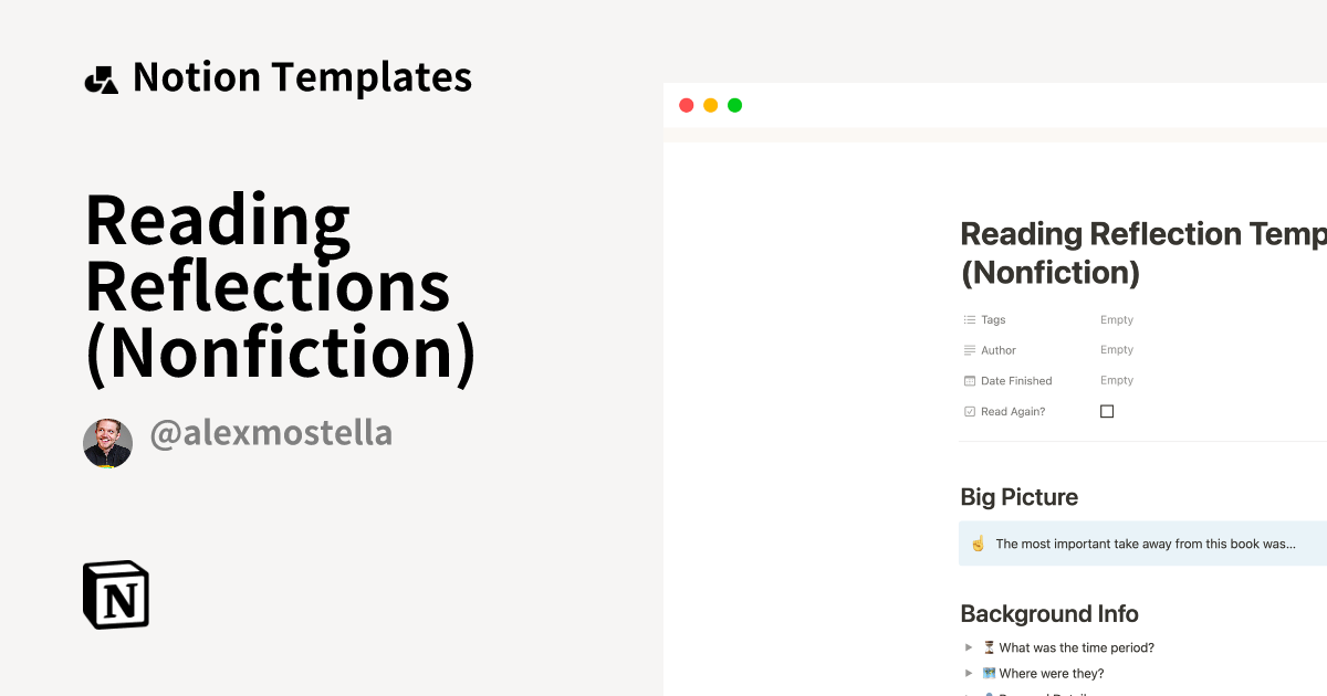 Reading Reflections (Nonfiction) Template | Notion Marketplace
