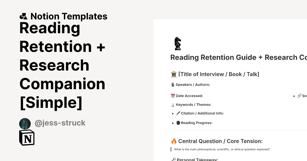 Reading Retention + Research Companion [Simple] Template | Notion ...