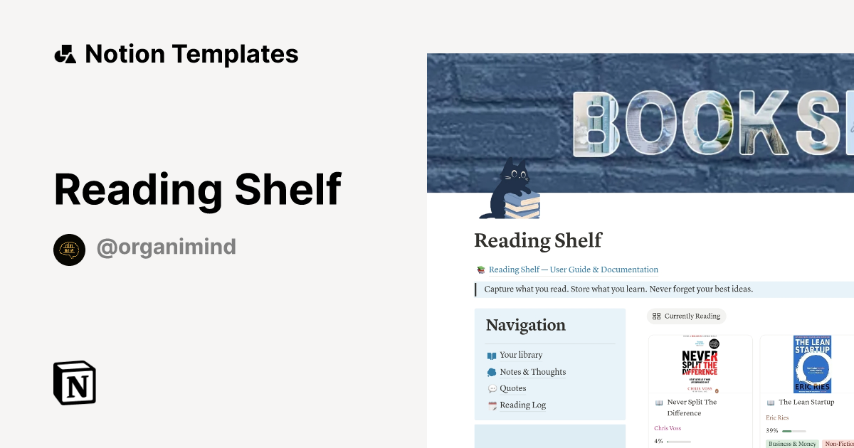 Reading Shelf Template by OrganiMind | Notion Marketplace