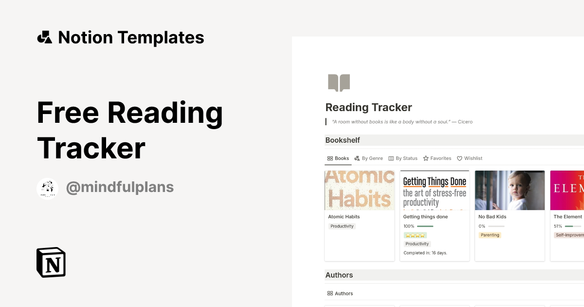 Free Reading Tracker Template by Mindfulplans | Notion Marketplace