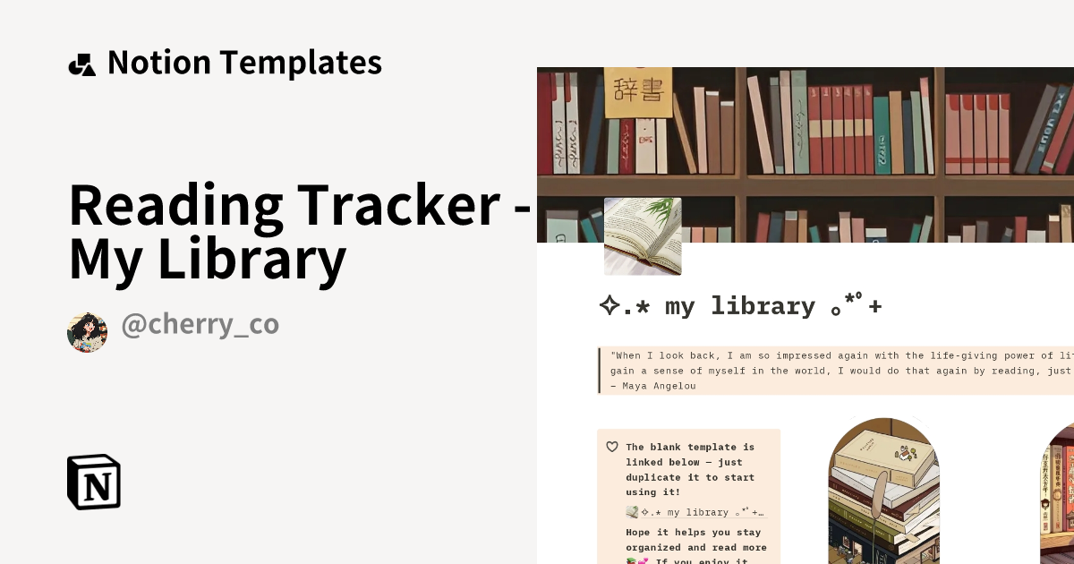 Reading Tracker - My Library Template by Cherry & Co. | Notion Marketplace