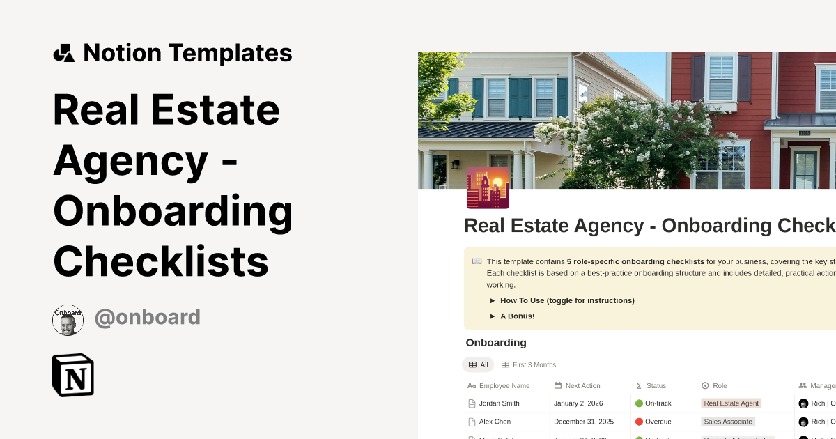 Real Estate Agency - Onboarding Checklists Template | Notion Marketplace