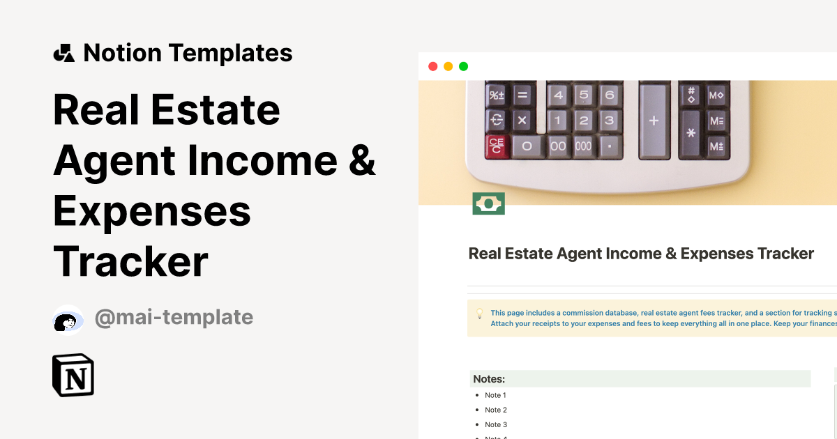 Real Estate Agent Income & Expenses Tracker Template | Notion Marketplace