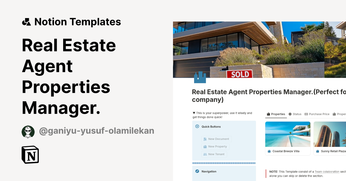 Real Estate Agent Properties Manager. Template by Notionallity | Notion Marketplace