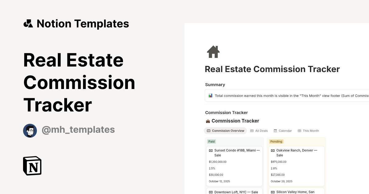 Real Estate Commission Tracker Template by MH Systems | Notion Marketplace