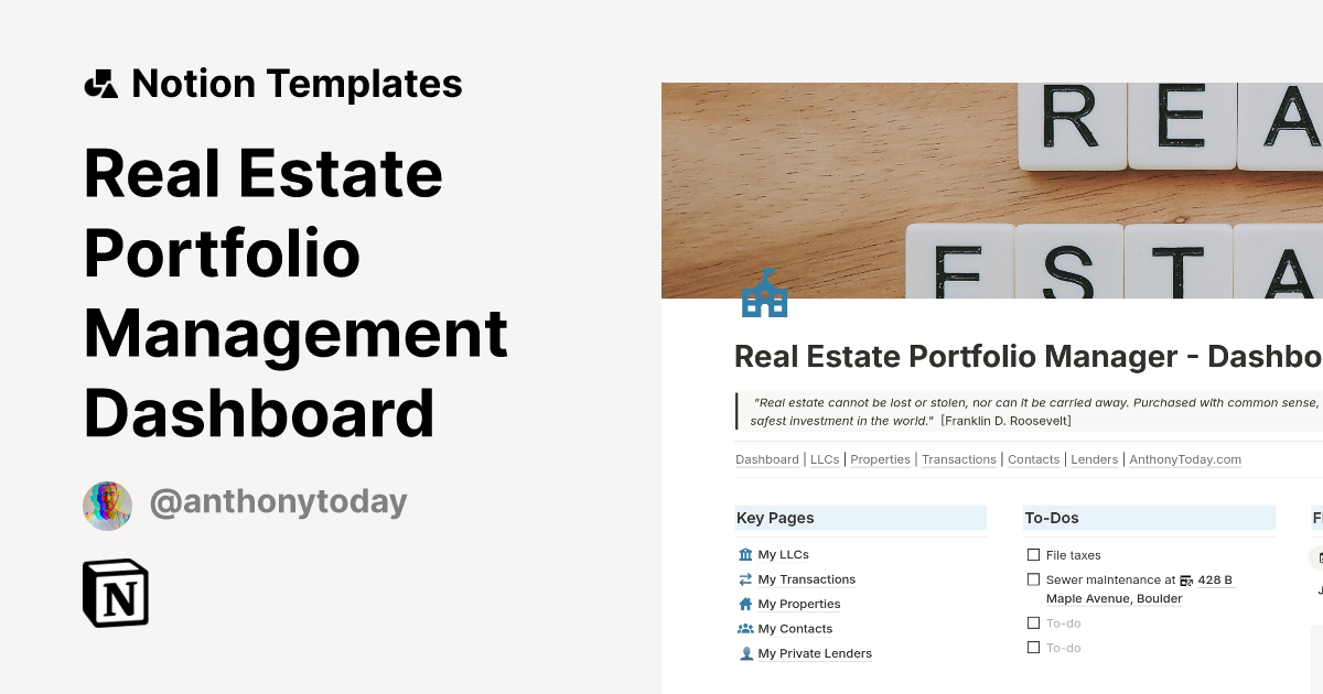 Real Estate Portfolio Management Dashboard Template | Notion Marketplace