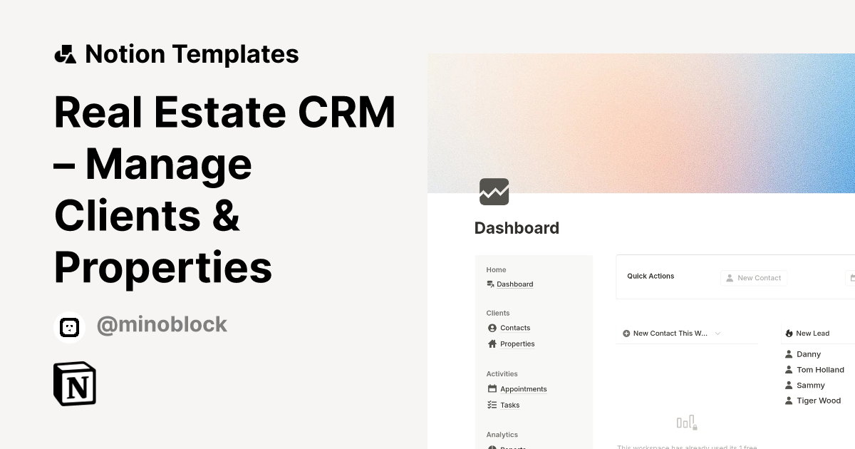 Real Estate CRM – Manage Clients & Properties Template | Notion Marketplace