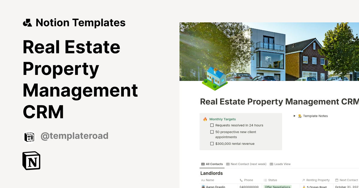 Real Estate Property Management CRM Template by Template Road | Notion ...