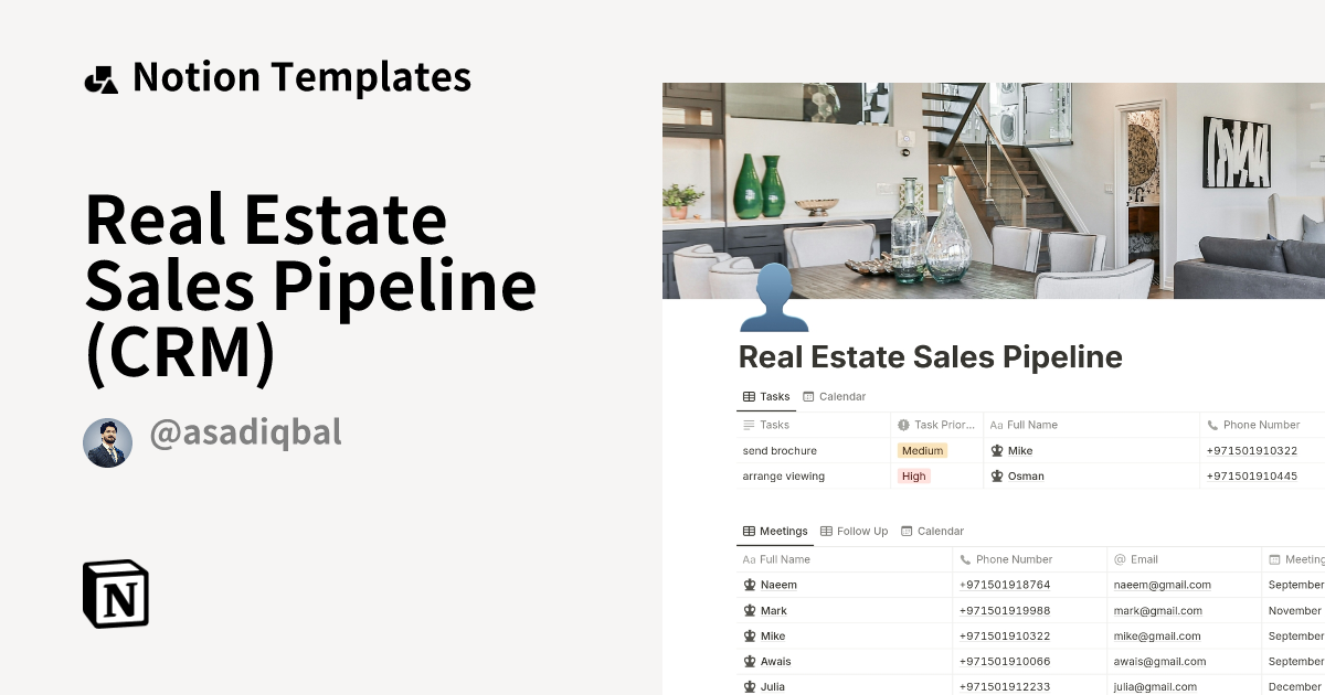 Real Estate Sales Pipeline (CRM) Template by Asad Iqbal | Notion Marketplace