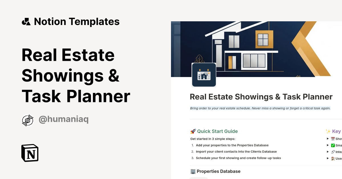 Real Estate Showings & Task Planner Template | Notion Marketplace