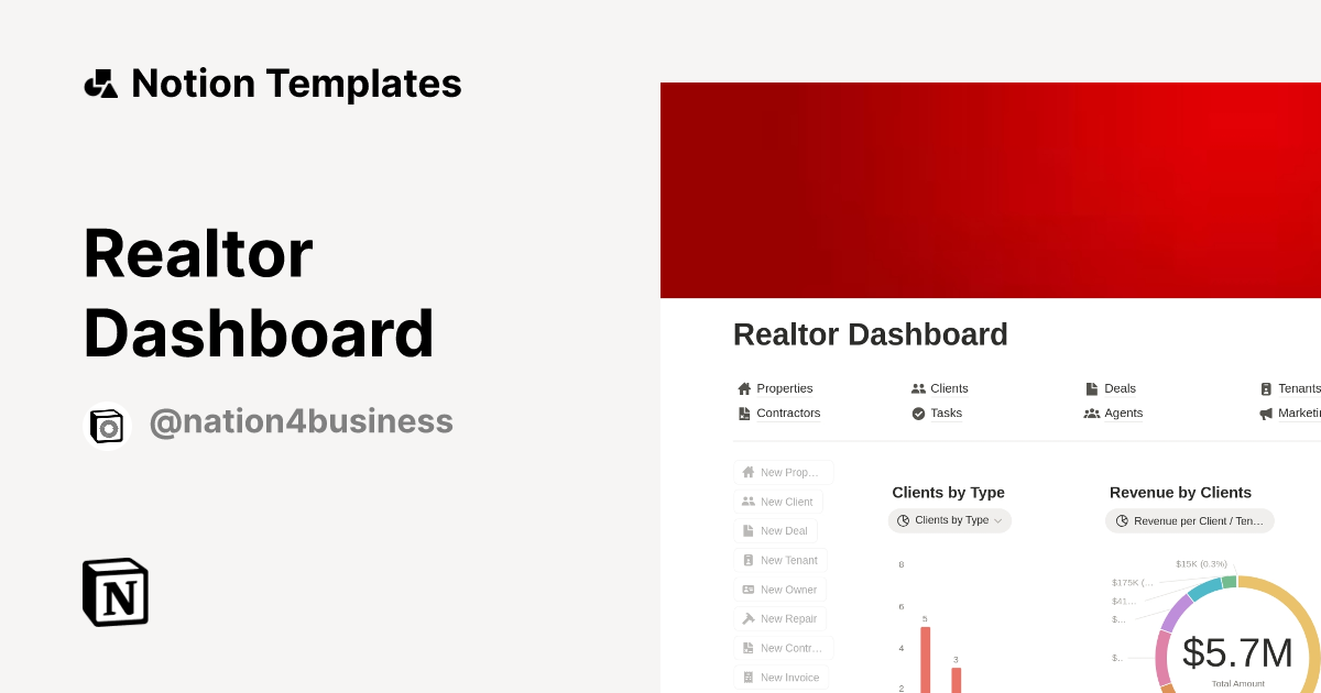 Realtor Dashboard Template by Nation4Business | Notion Marketplace