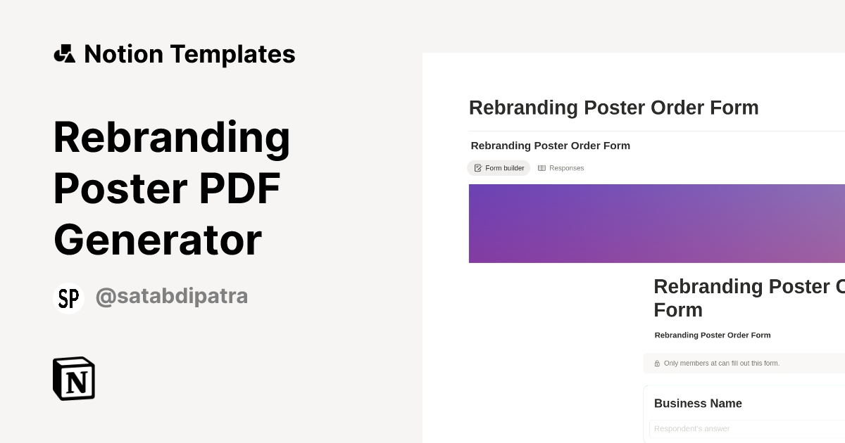 Rebranding Poster PDF Generator Template by Satabdi Patra | Notion ...