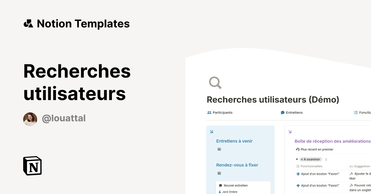 Recherches utilisateurs Template by Lou Attal Studio | Notion Marketplace