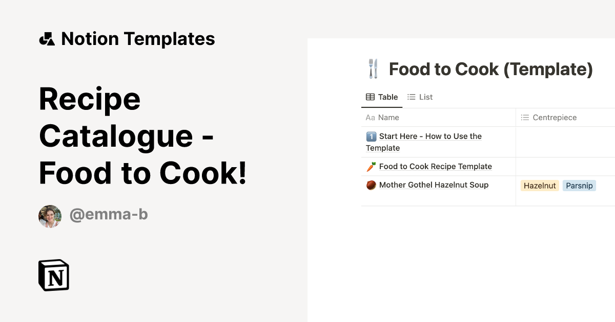 Recipe Catalogue - Food to Cook! Template | Notion Marketplace