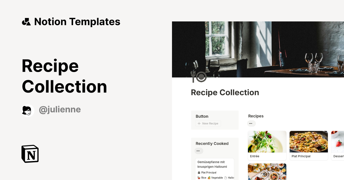 Recipe Collection Template by Julienne | Notion Marketplace