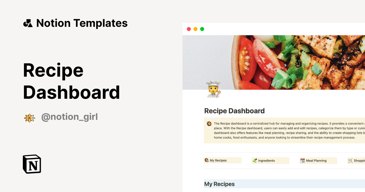 Recipe Dashboard Template | Notion Marketplace