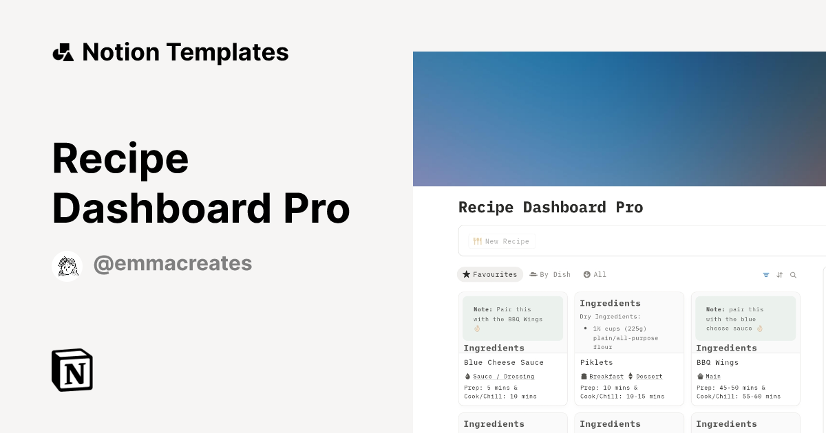 Recipe Dashboard Pro Template by emmacreates | Notion Marketplace