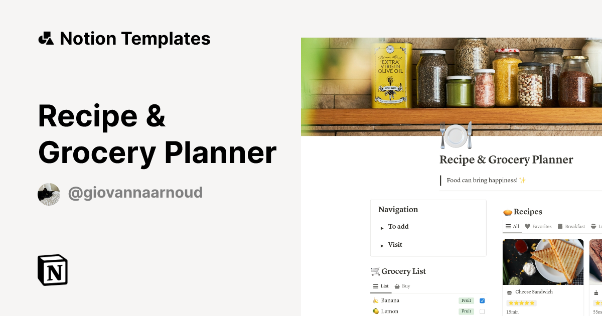 Recipe & Grocery Planner Template | Notion Marketplace