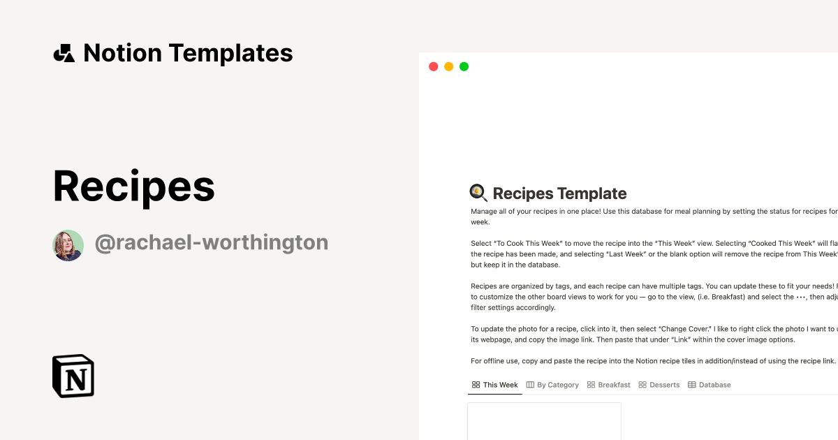Recipes Template | Notion Marketplace