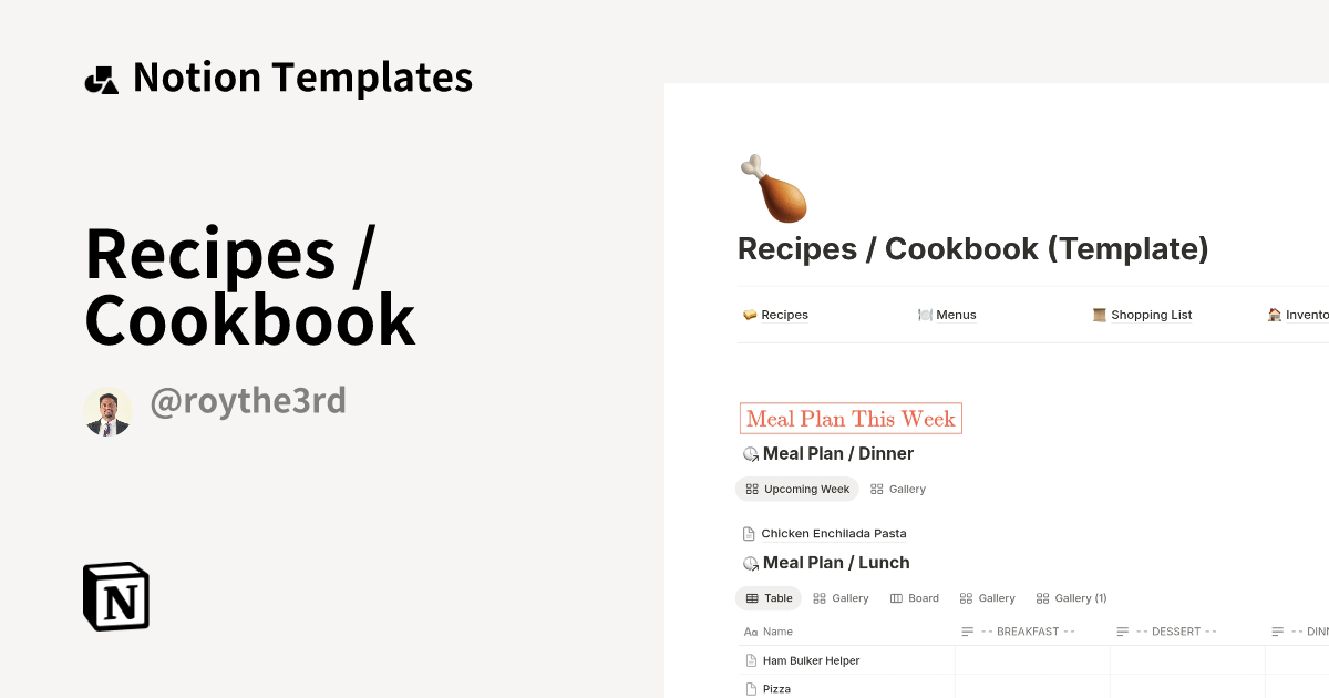 Recipes / Cookbook Template by Roy | Notion Marketplace