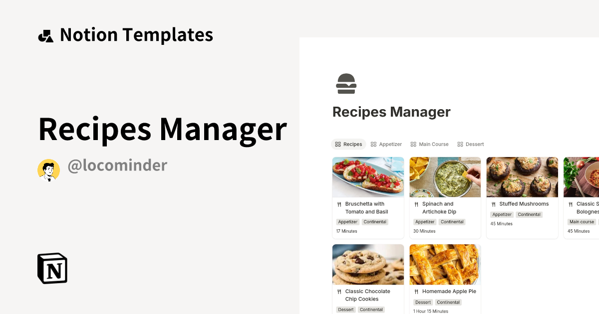 Recipes Manager Template by Locominder | Notion Marketplace