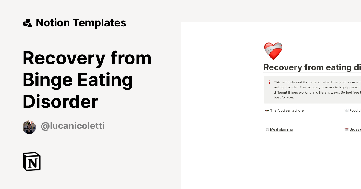 Recovery from Binge Eating Disorder Template | Notion Marketplace